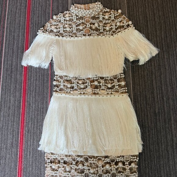 PatBO | Dresses | Patbo Handbeaded Pearl And Fringe Mini Dress | Poshmark
